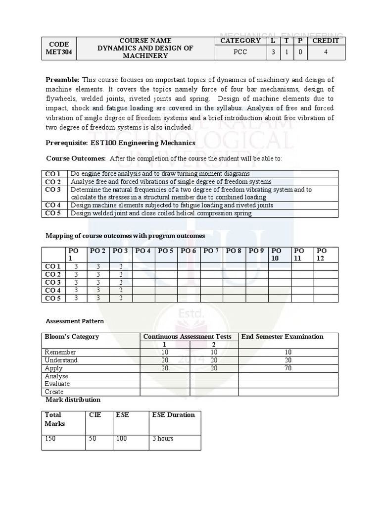Dynamics and Design of Machinery Course | PDF