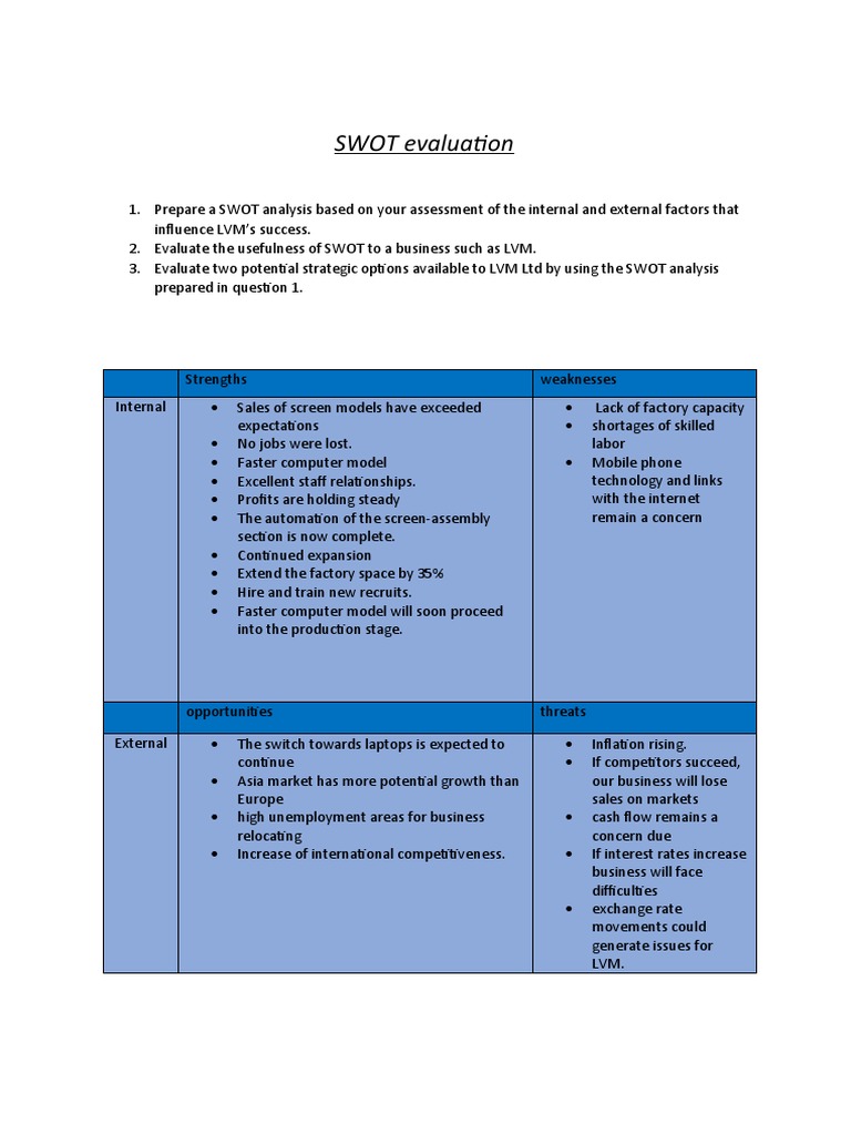 SWOT Evaluation Nicolas Torres - Felipe Campi | PDF | Swot Analysis ...