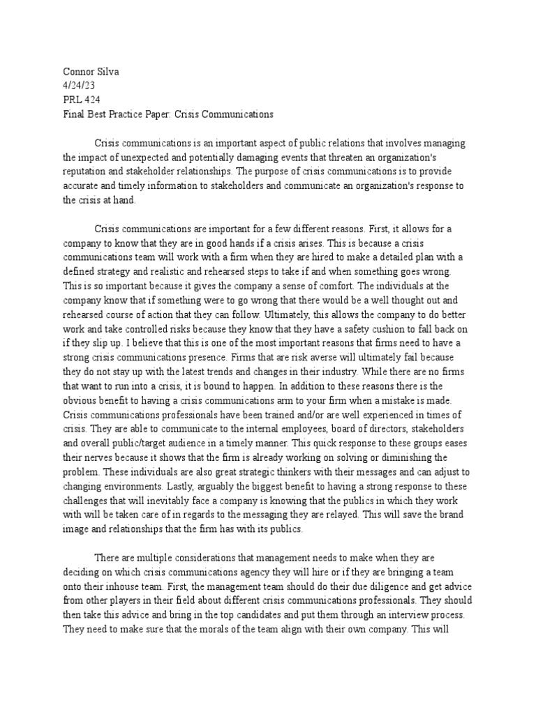 Final Best Practice Paper Crisis Communications | PDF | Communication ...