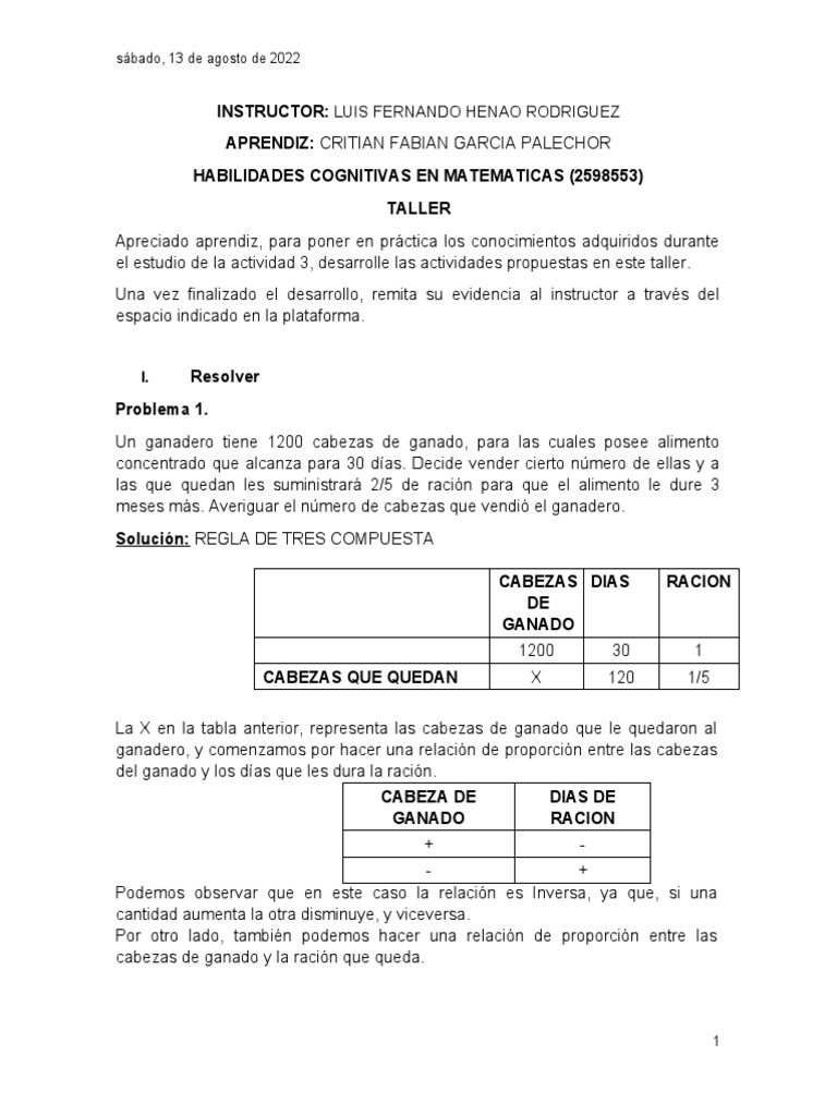Anexo - AA3 EV01 Taller | PDF | Matemáticas | Matemática Elemental