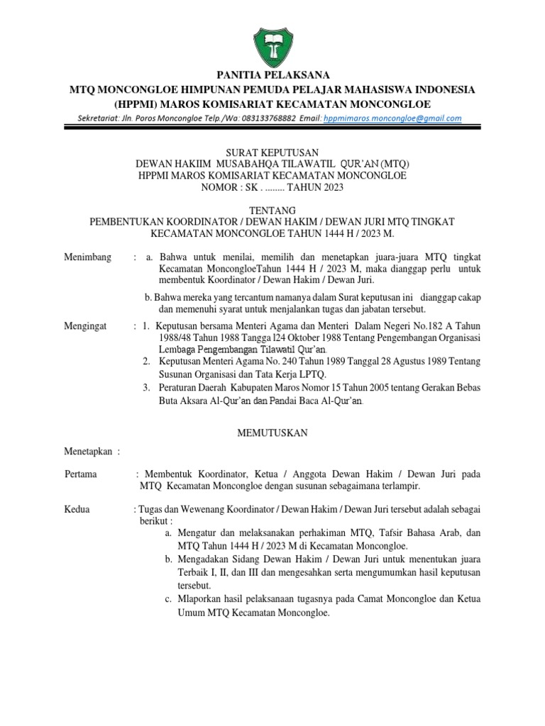 PANITIA MTQ MONCONGLOE 2023 | PDF