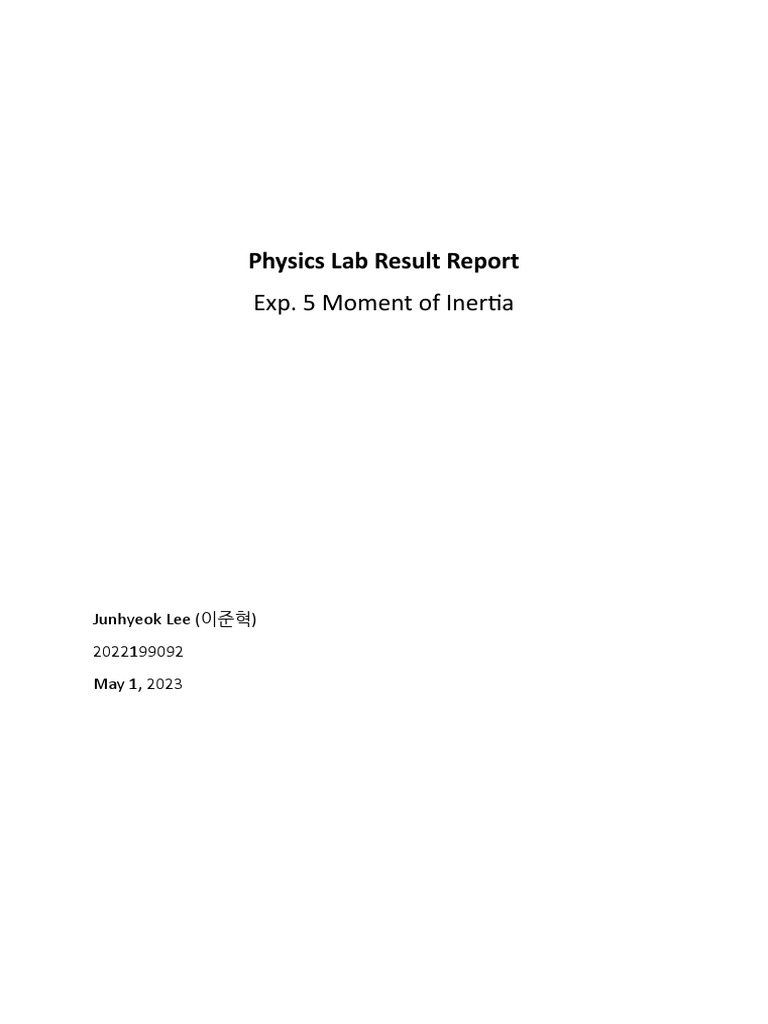 LAB Exp. 5 - 이준혁 2022199092 | PDF | Rotation Around A Fixed Axis | Torque