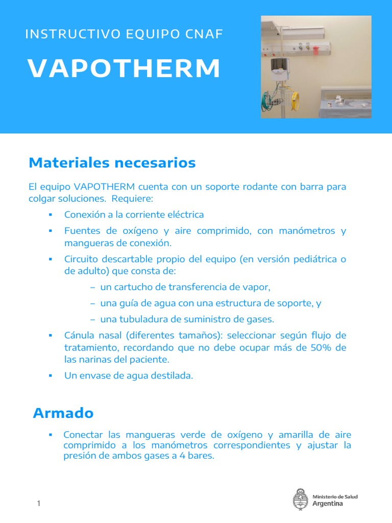Instructivo de Uso del Equipo CNAF Vapotherm | PDF | Agua | Destilación