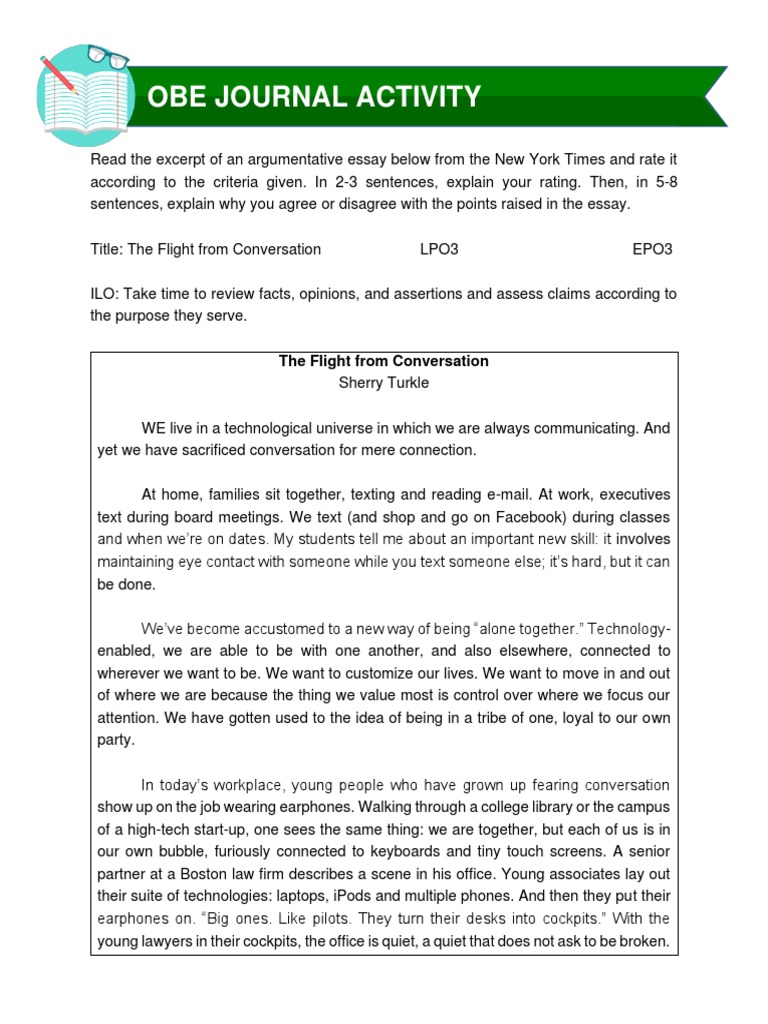 Sherry Turkle-The Flight From Conversation (Excerpt) PDF | PDF ...