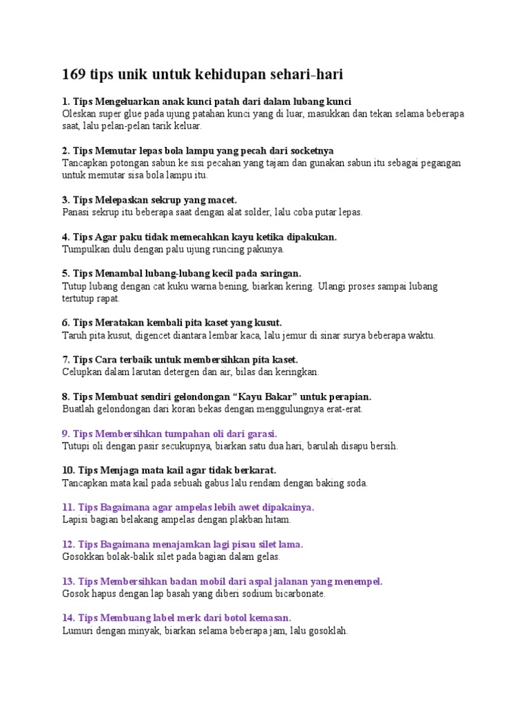 169 Tips Unik Untuk Kehidupan Sehari | PDF