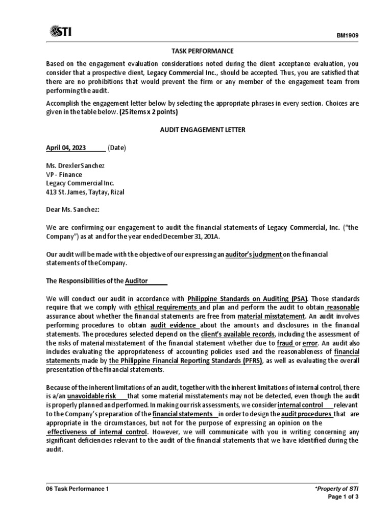 06 Task Performance 1 (F) PDF | PDF | Audit | Financial Audit