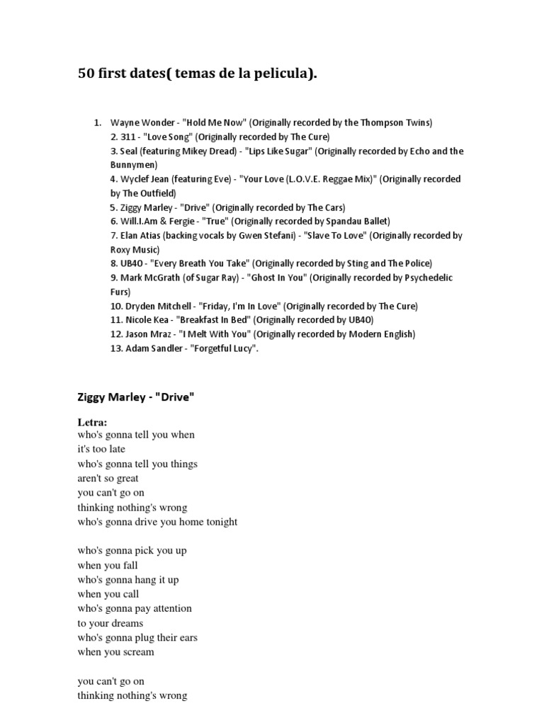 50 First Dates Soundtrack Overview | PDF