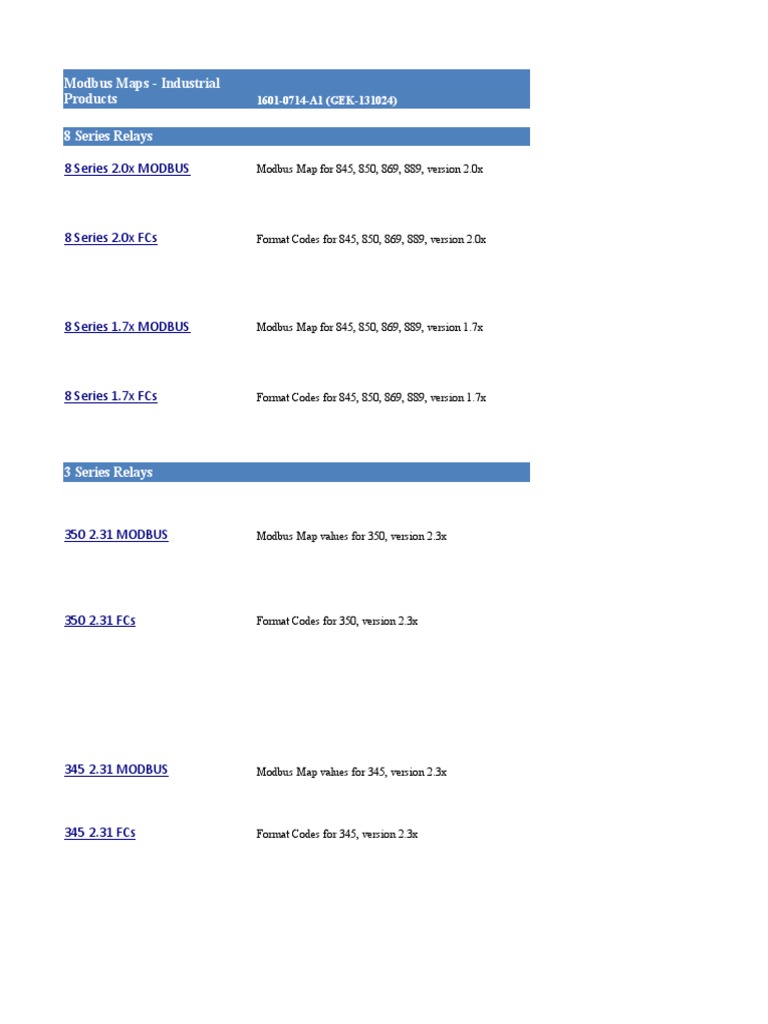 Modbus Maps & Codes for Relays | PDF | Computing | Electricity