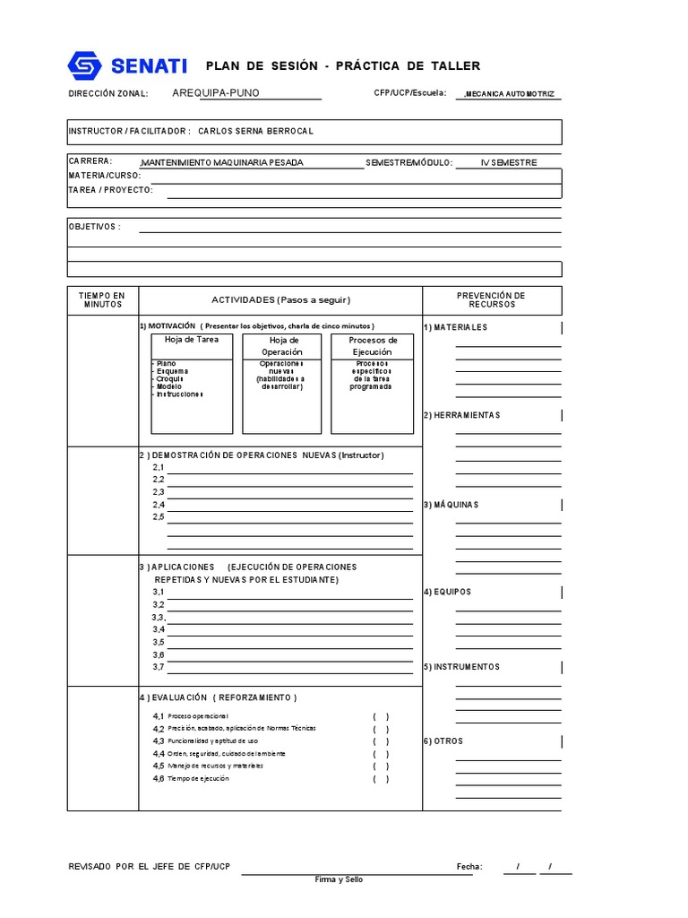 Formato Plan de Sesión de Taller | PDF
