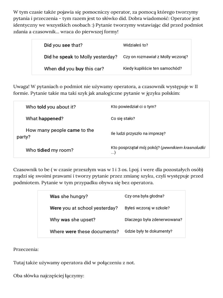 Past Simple - Pytania I Przeczenia - Szlifuj Swój Angielski | PDF