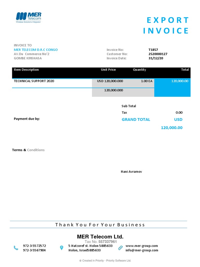 TSA Invoice DRC 2020 | PDF