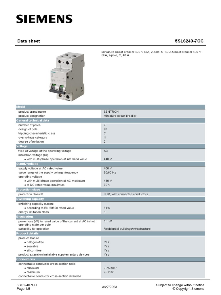 5SL62407CC Datasheet en PDF | PDF | Alternating Current | Voltage