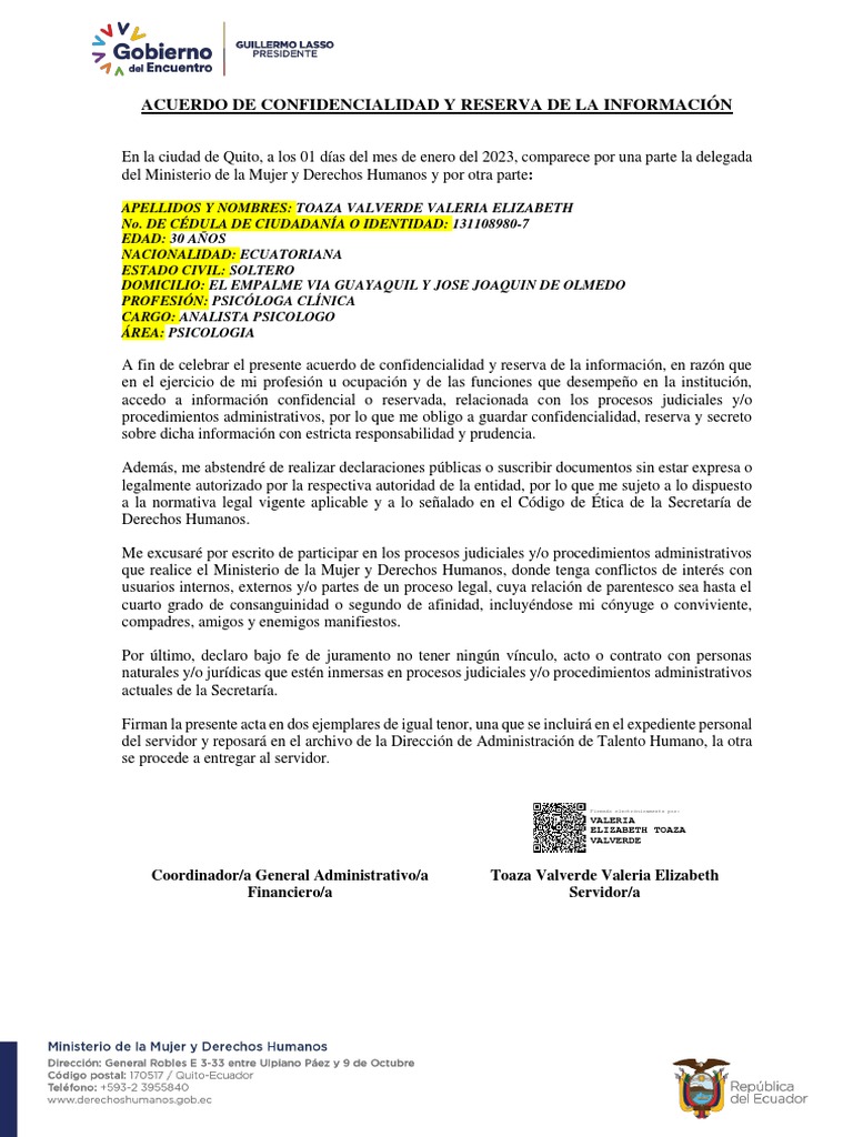 5.ACUERDO DE CONFIDENCIALIDAD Y RESERVA DE LA INFORMACIÓN-signed | PDF ...