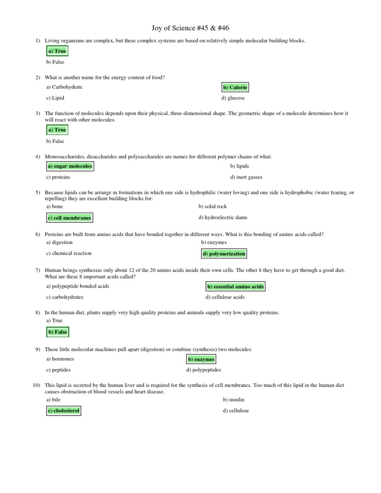 Understanding Biological Molecules Quiz | PDF