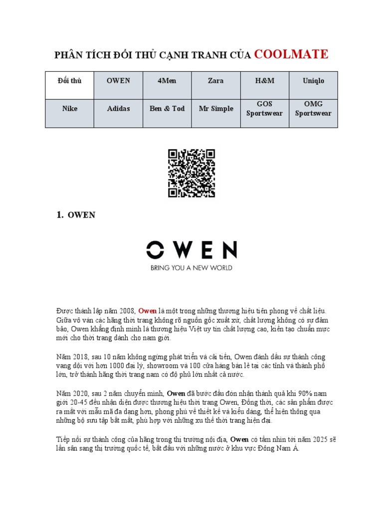 PHÂN TÍCH ĐỐI THỦ CẠNH TRANH CỦA COOLMATE | PDF
