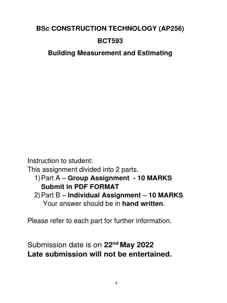 BCT593 ASSIGNMENT ESTIMATING March August 2023 | PDF | Concrete | Construction Aggregate