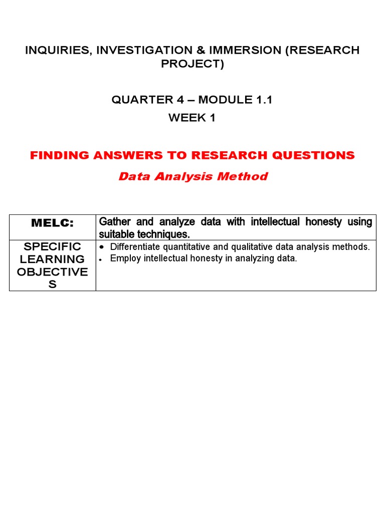 3is Q4 Mod1.1 | PDF | Data | Data Analysis