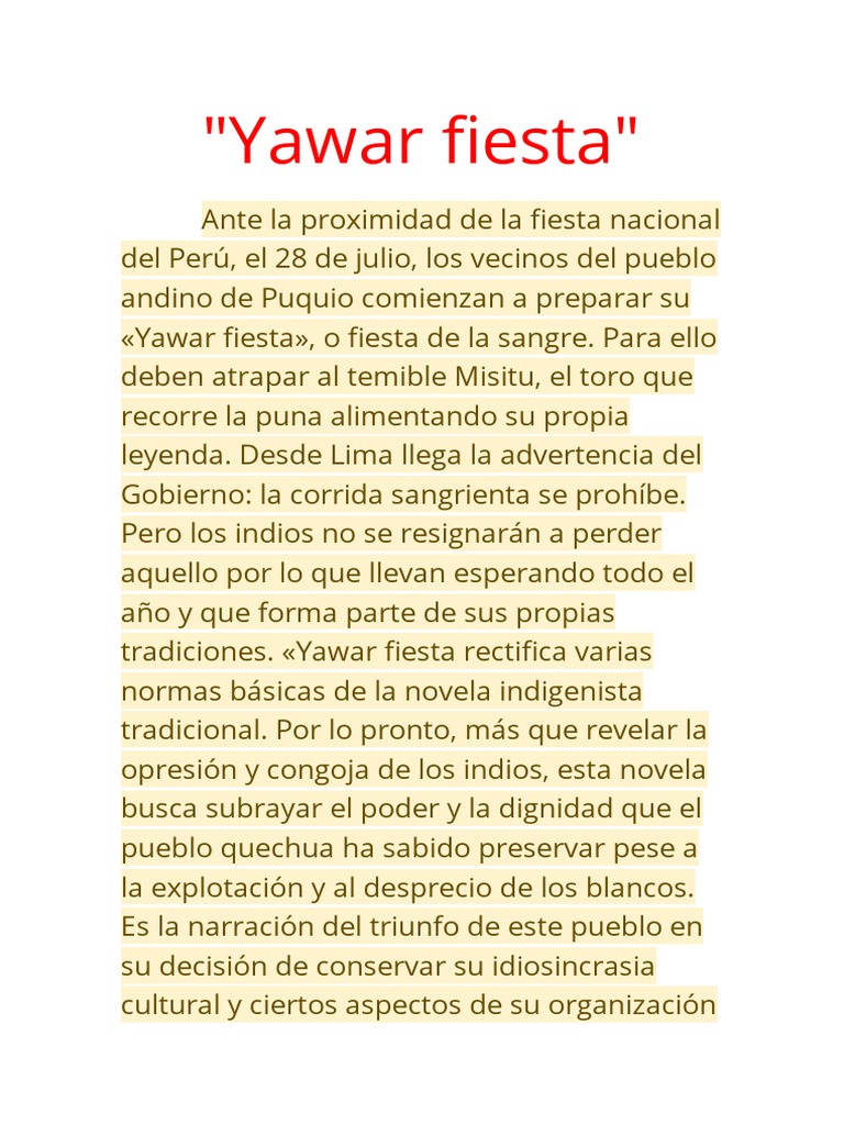 Yawar Fiesta | PDF Yawar Fiesta | PDF