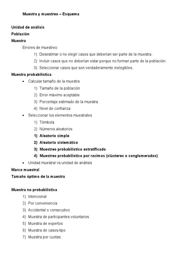 Muestra y muestreo - Esquema.docx | PDF