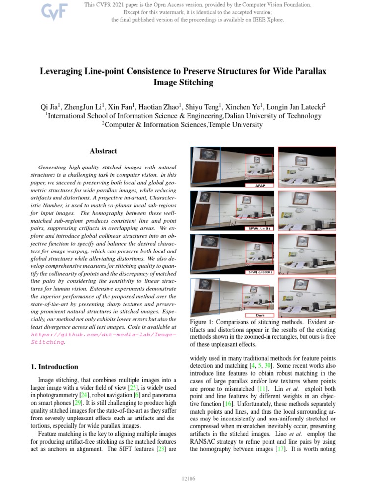 Jia Leveraging Line-Point Consistence To Preserve Structures For Wide Parallax Image CVPR 2021 ...