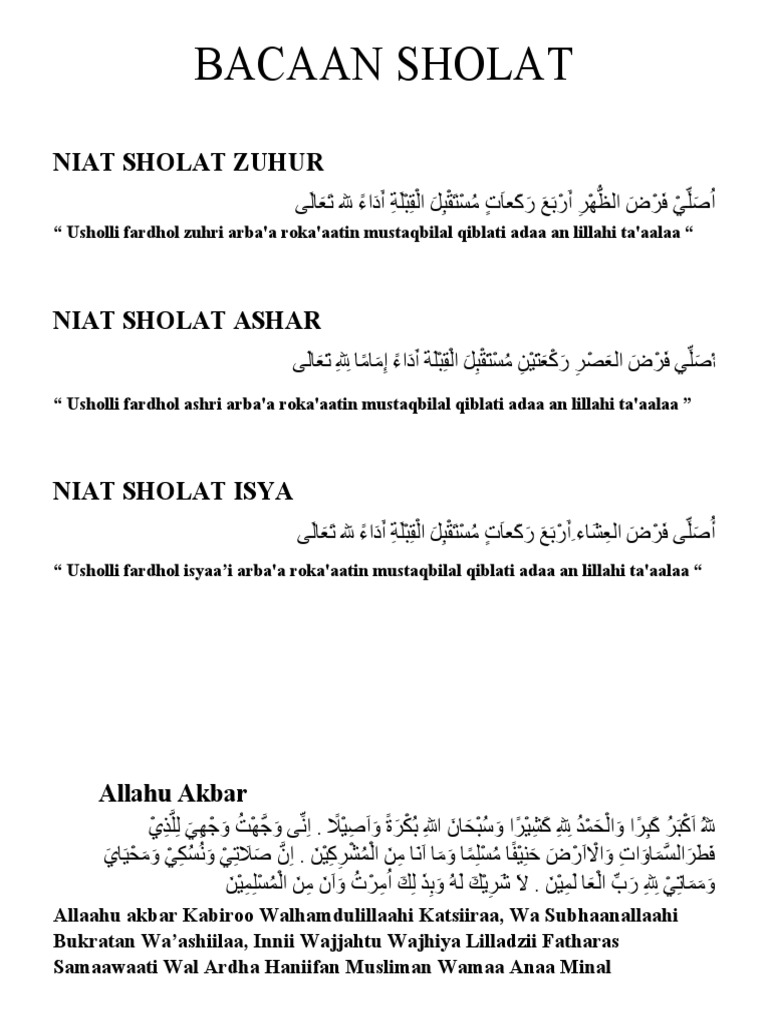 Bacaan Sholat Zuhur Ashar Dan Isya | PDF