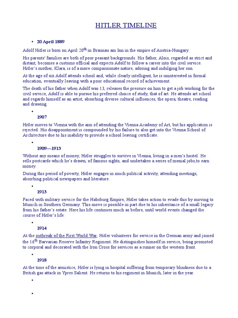 Hitler Timeline | PDF | Adolf Hitler | Nazi Germany
