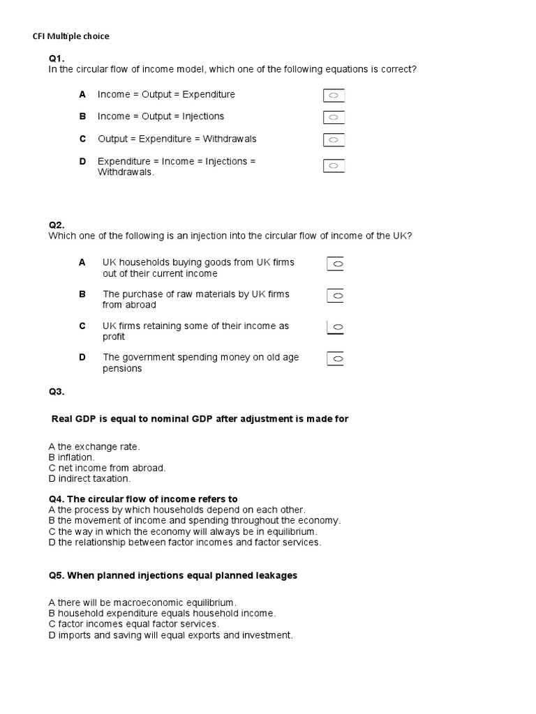 Circular Flow of Income Quiz Questions | PDF