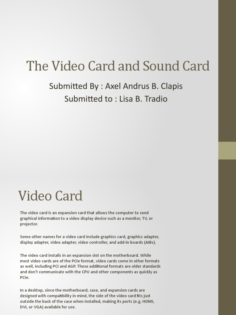 The Video Card and Sound Card | PDF | Video Game Platforms | Electronic ...