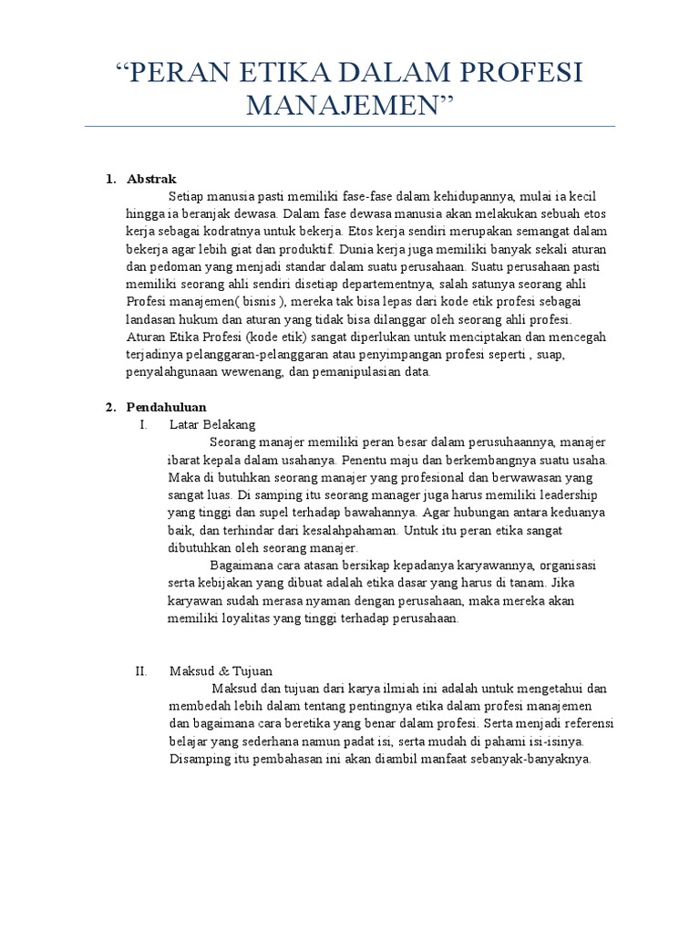 Peran Etika Dalam Profesi Manajemen | PDF