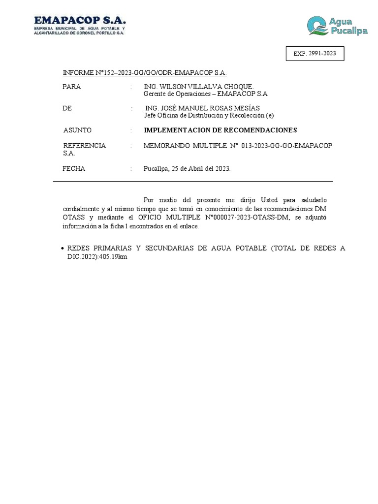 Inf.152-2023 Respuesta de Memorando Multiple | PDF