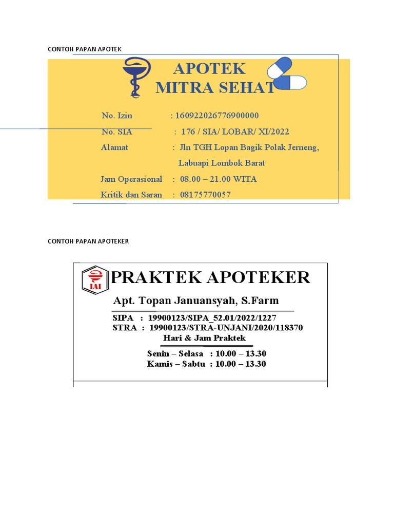 Contoh Papan Apotek & Apoteker | PDF