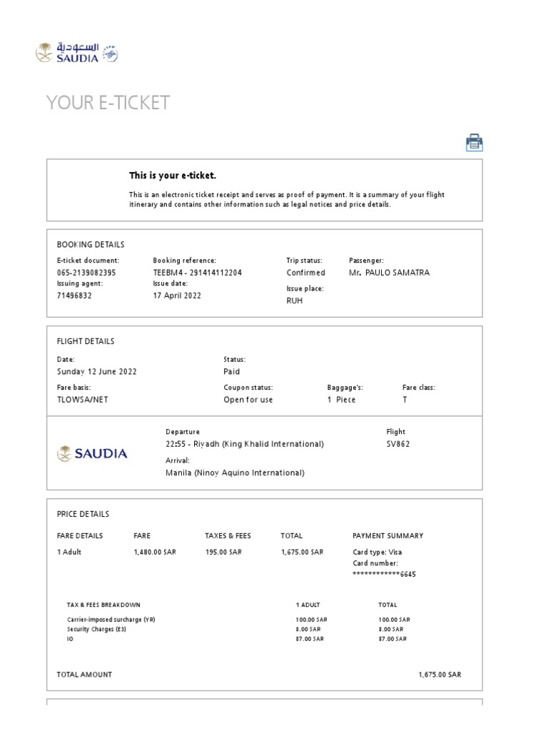 Air Ticket | PDF | Payments