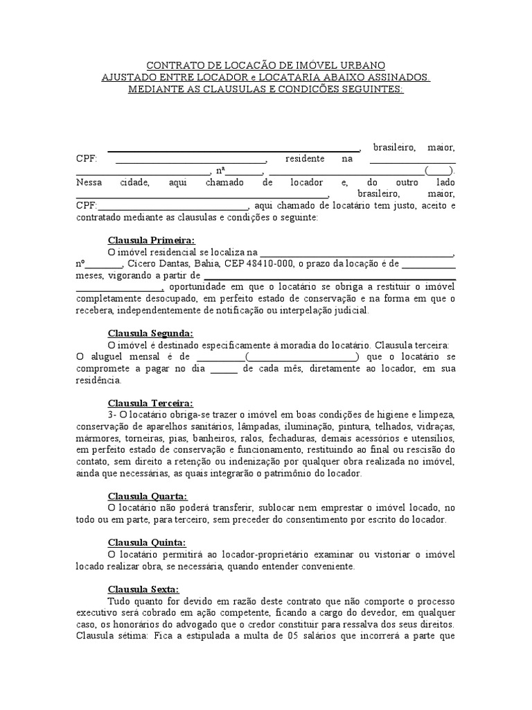 Contrato de Locacão em Branco | PDF | Aluguel | Ética jurídica