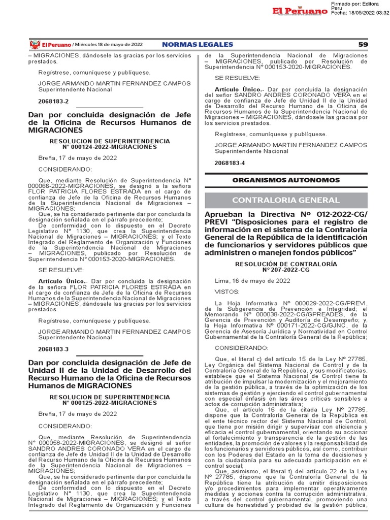 Aprueban La Directiva N 012 2022 Cgprevi Disposiciones Pa Resolucion N ... Aprueban La Directiva N 012 2022 Cgprevi Disposiciones Pa Resolucion N ...