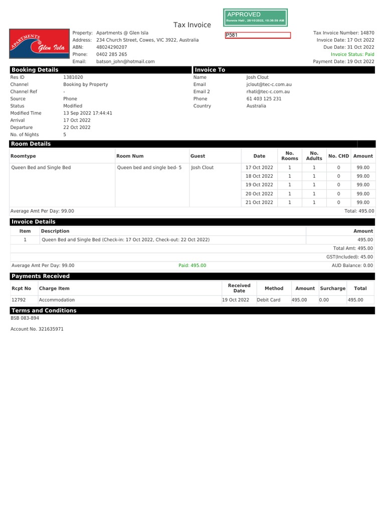 Invoice Apartmentsglenisla 14870 | PDF | Invoice | Business