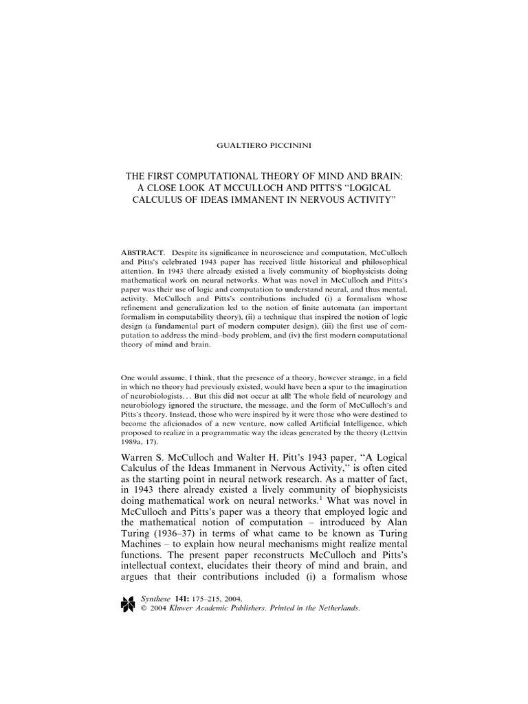 Computational Theory of Mind | PDF | Mind | Nervous System