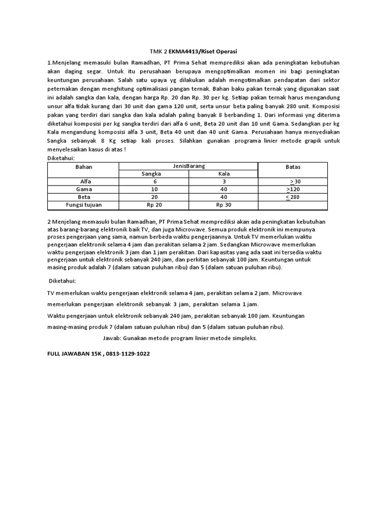 TMK 2 EKMA4413 Riset Operasi 2023 | PDF