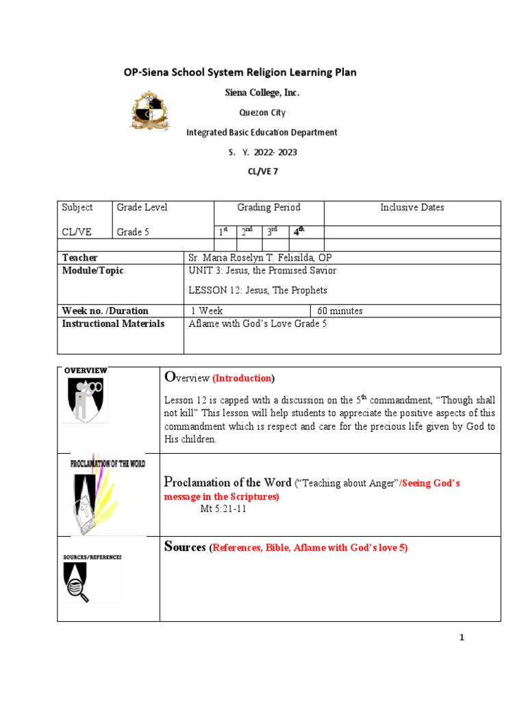 Grade 7 Learning Plan 5 | PDF | Jesus | God