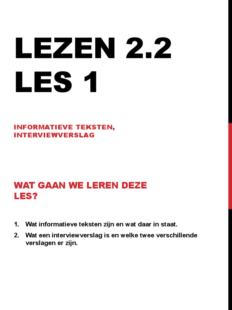Lezen 2.2 Les 1 Informatieve Teksten Interviewverslag | PDF