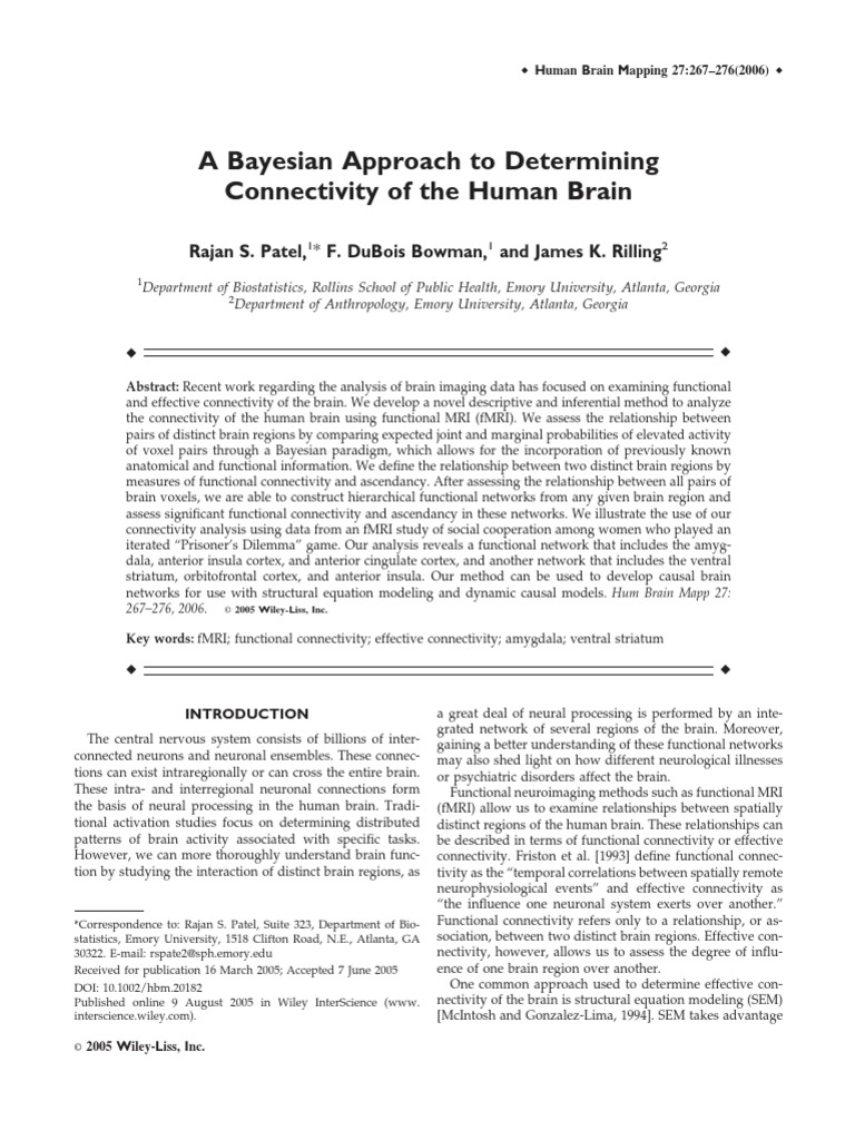 Human Brain Mapping - 2005 - Patel - A Bayesian Approach To Determining Connectivity of The ...