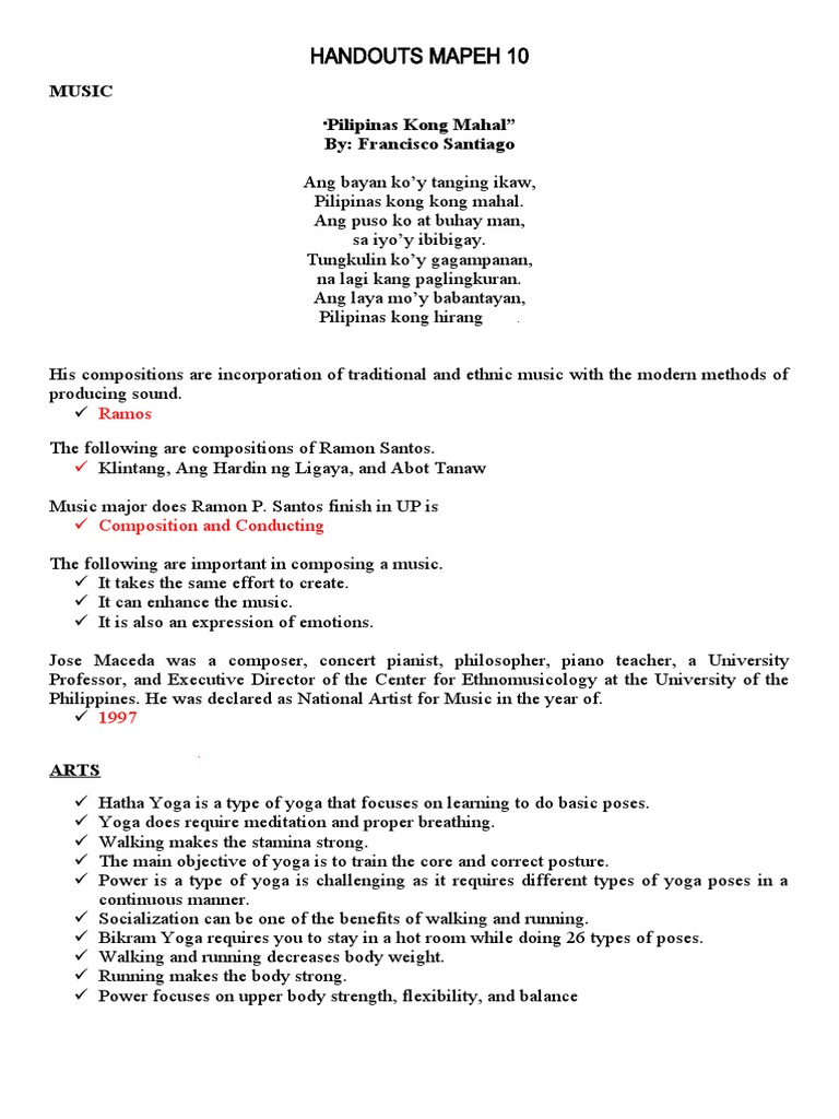 3rd Quarter Handouts MAPEH 10 | PDF | Video Games | Hatha Yoga