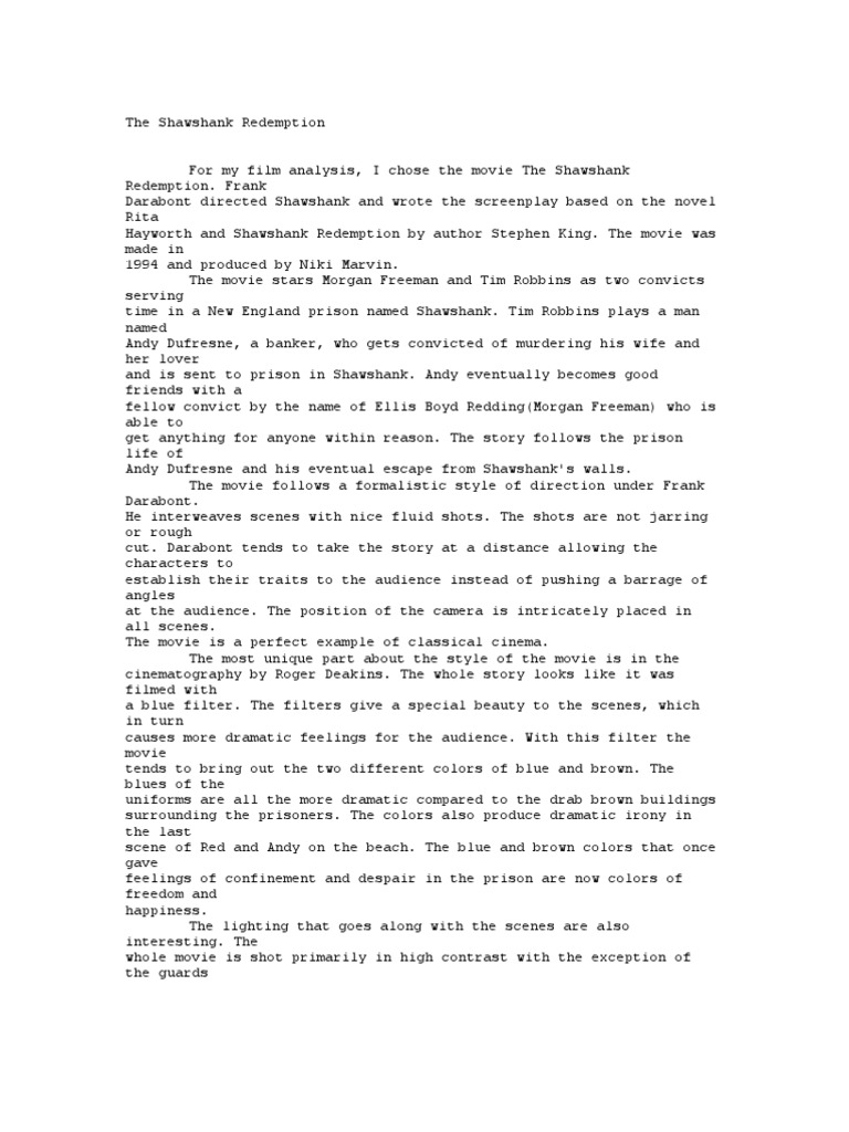 The Shawshank Redemption Essay | PDF | Prison | Leisure