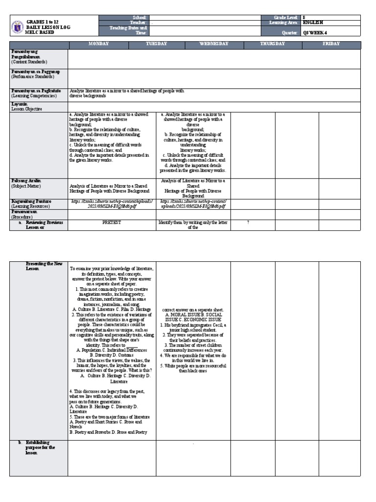Melc DLL Eng 8 Week 4 Q3 Done | PDF | Poetry | Symbols