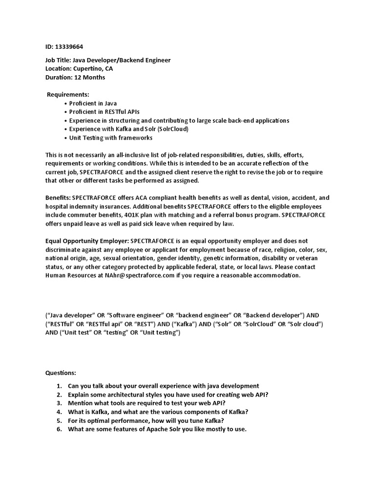 Java Developer-Backend Engineer - 13339664 | PDF