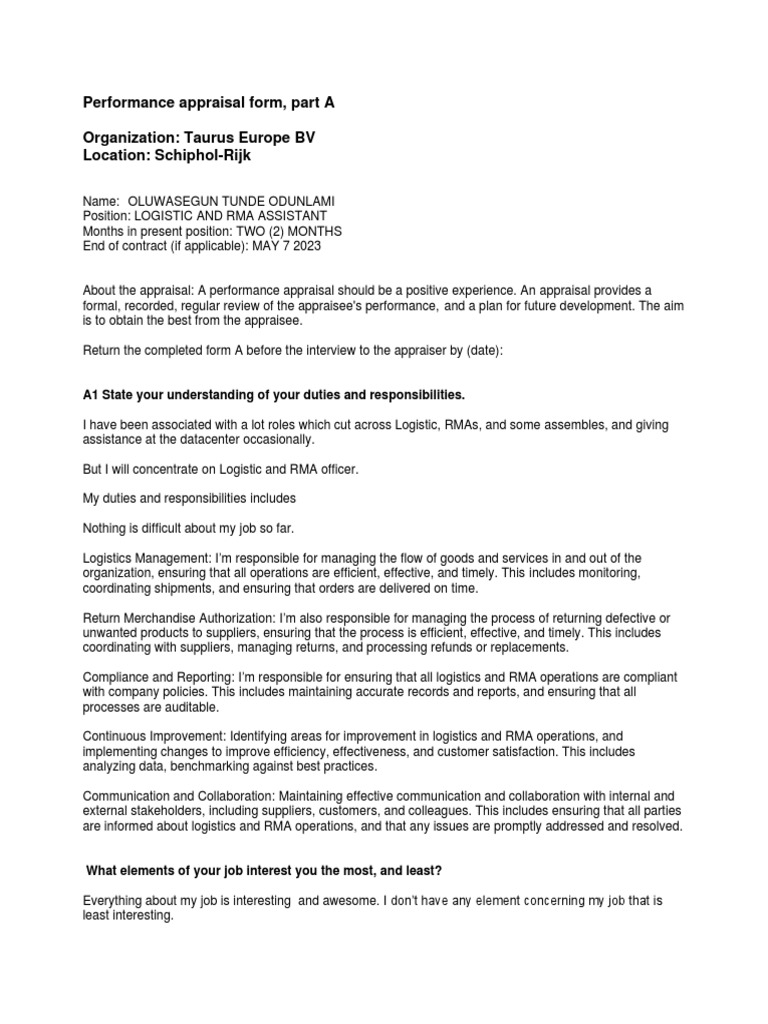 Appraisal Form | PDF | Logistics | Supply Chain