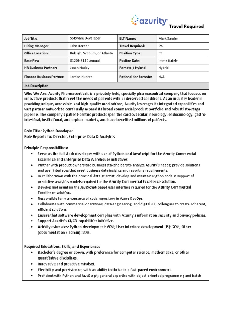 Job Description Python And Javascript Developer Pdf Analytics