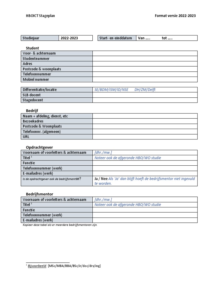 2022-2023 Stageplan HBOICT 1.0 | PDF