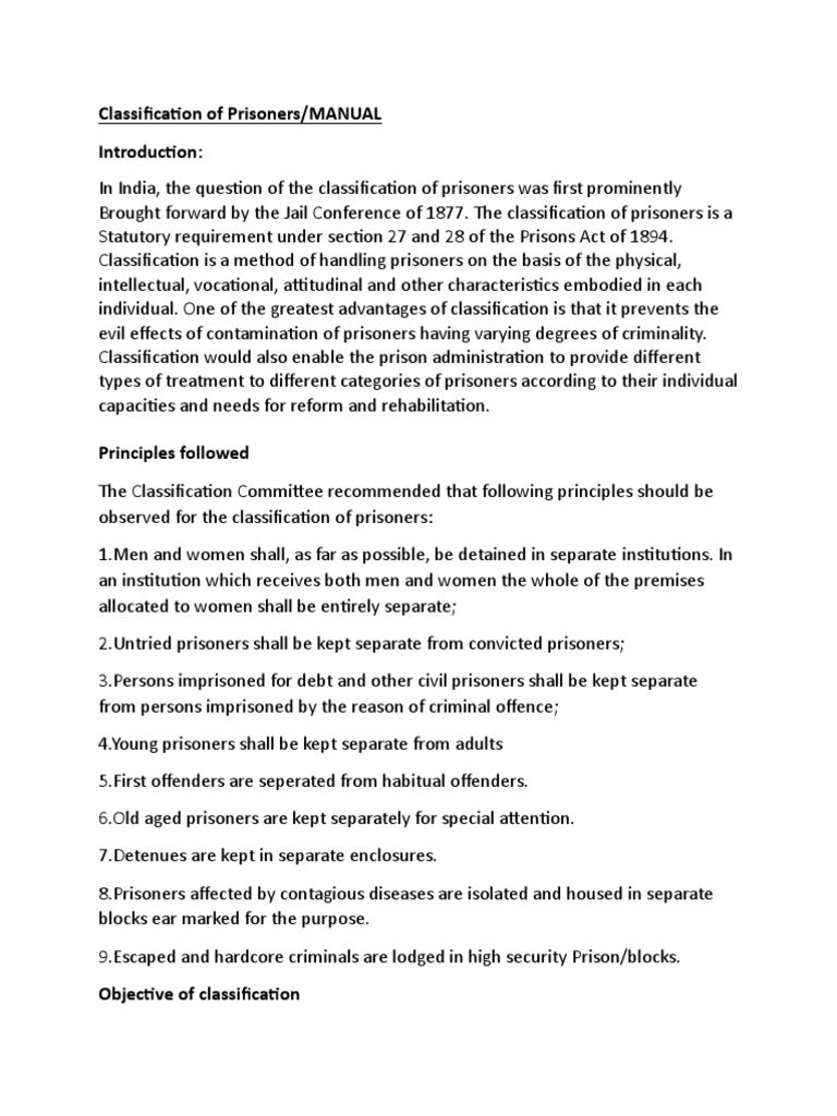 Unit-1.c.Classification of Prisoners | PDF | Prison | Habitual Offender