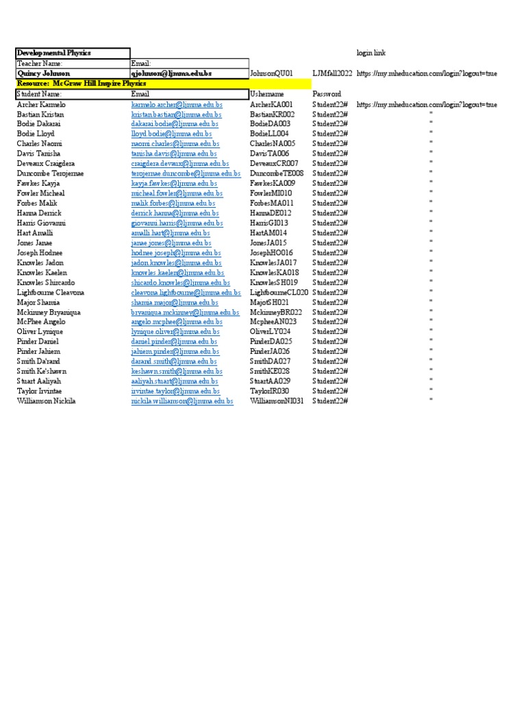 Developmental Physics Class Login Credentials and Access Information | PDF