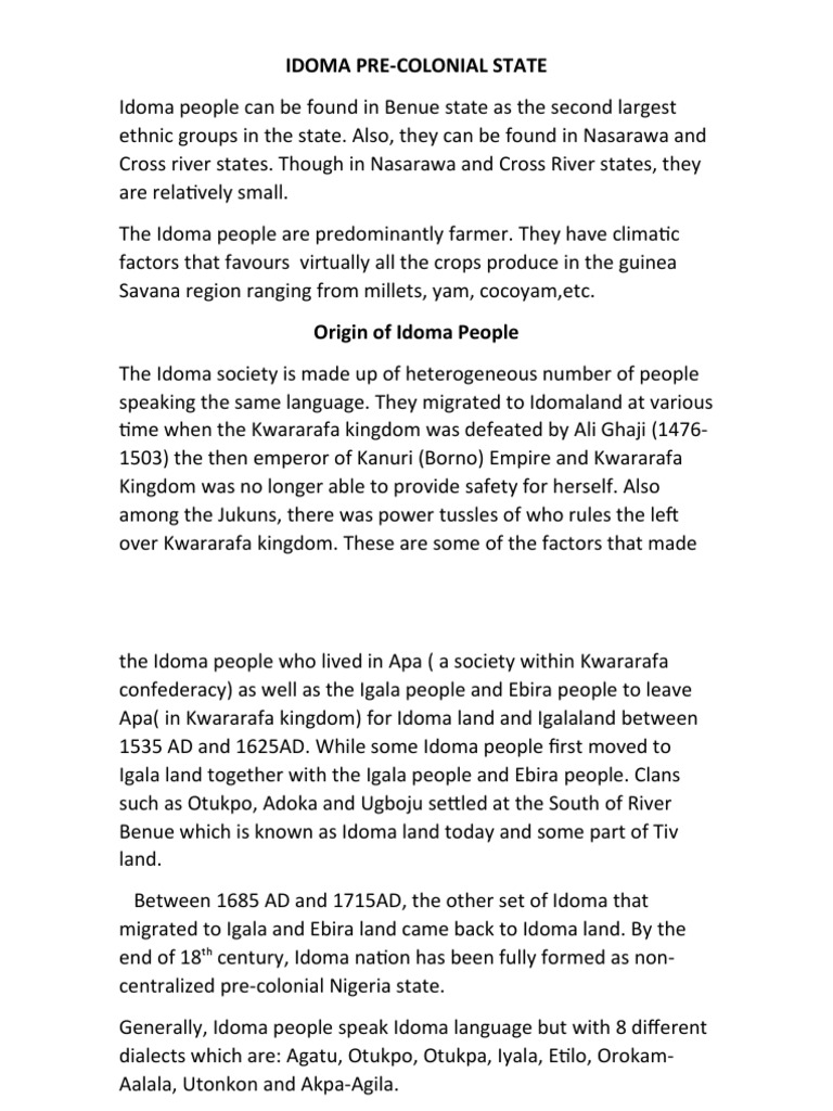 Idoma Precolonial State | PDF | Ethnic Groups | Ethnicity